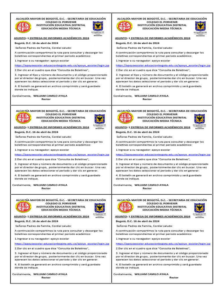 Consulta de Boletines Académicos 2024 | PDF | Bogotá