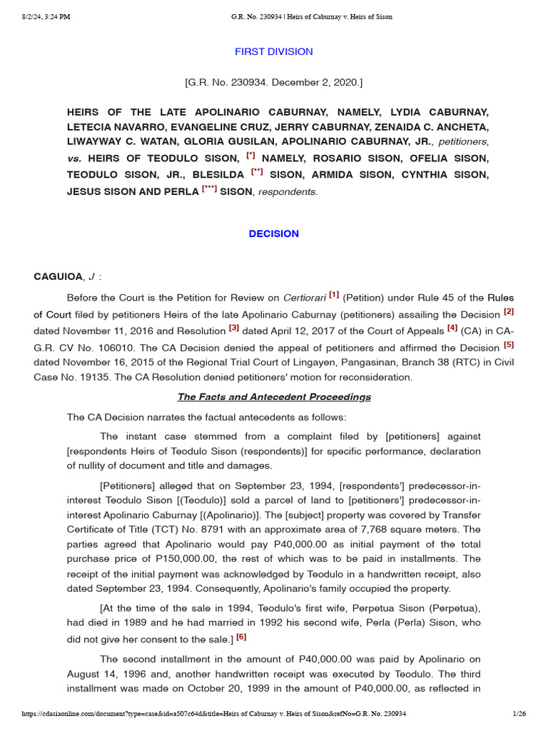 Caburnay Heirs vs. Sison Estate Case | PDF | Concurrent Estate | Marriage