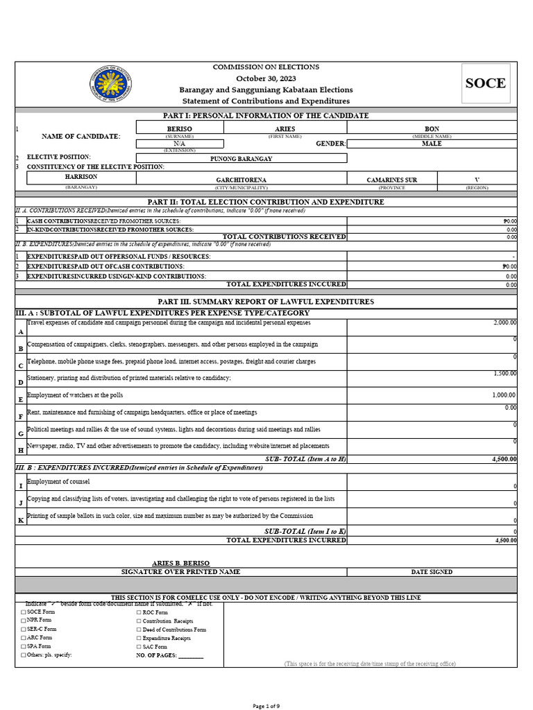 SOCE2023BSKEFORMS_FORM1_ | PDF | Expense | Mail