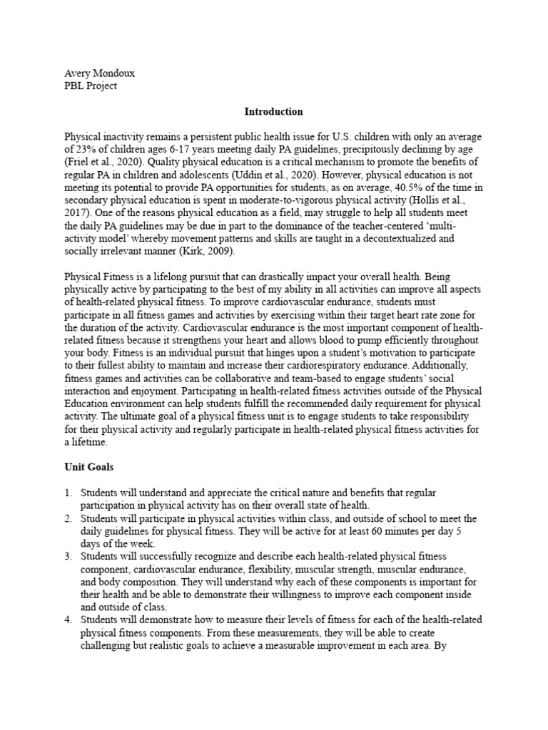 PBL Project | PDF | Physical Fitness | Physical Education