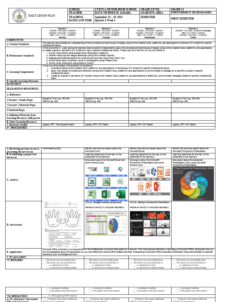 DLL Etech Q1 W5 | PDF | Educational Technology | Microsoft Power Point