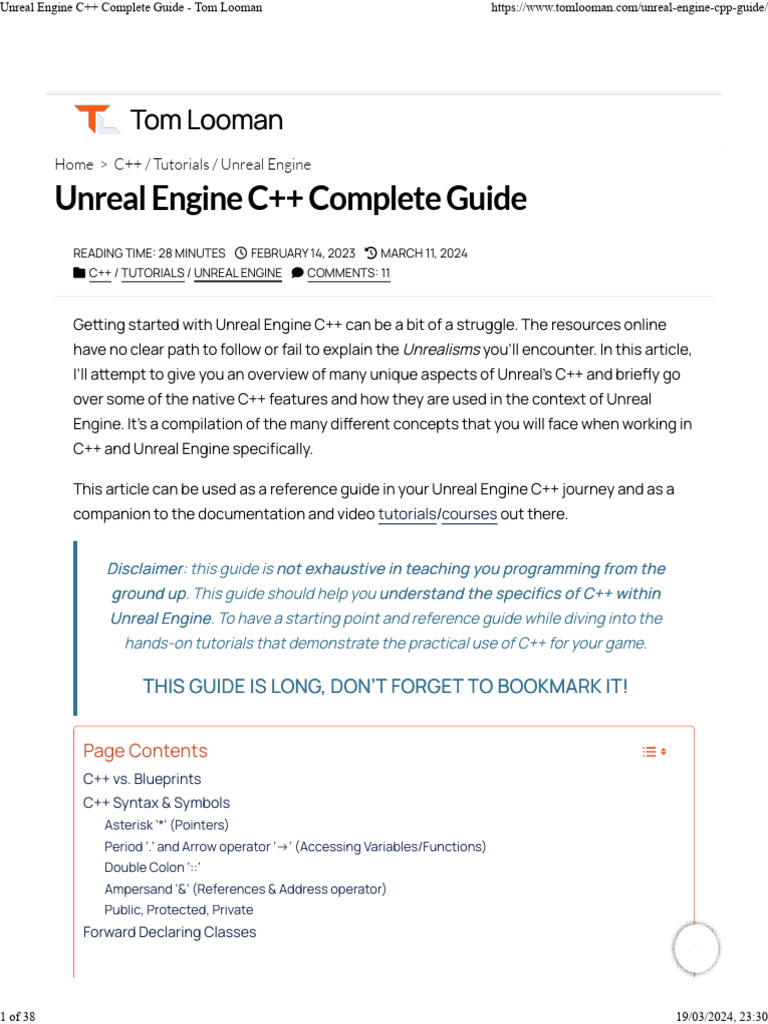 Unreal Engine C++ Complete Guide - Tom Looman | PDF | Class (Computer Programming) | C++