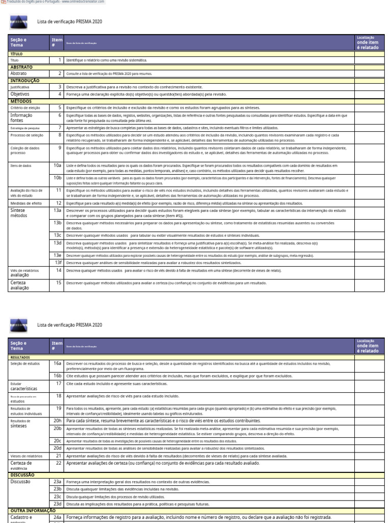 Checklist PRISMA 2020 para Revisões Sistemáticas | PDF | Análise ...