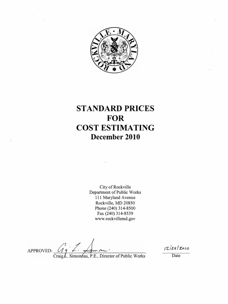 Standard Prices Cost Est Permit | PDF | Storm Drain | Sanitary Sewer
