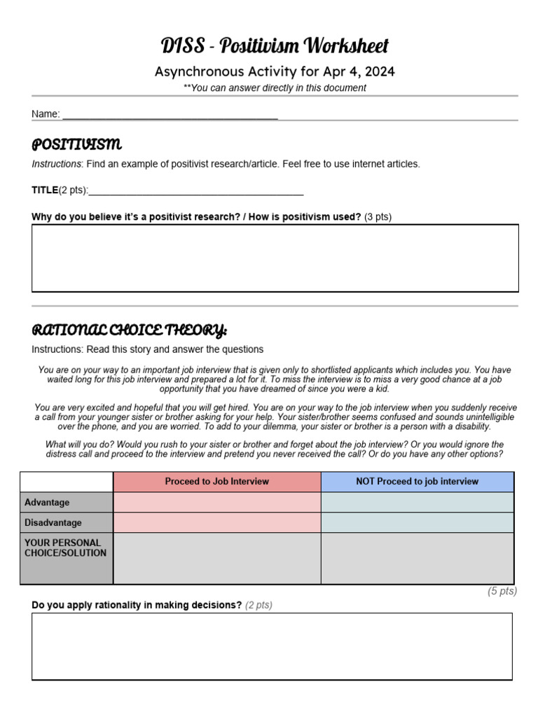 DISS-Positivism-Worksheet | PDF