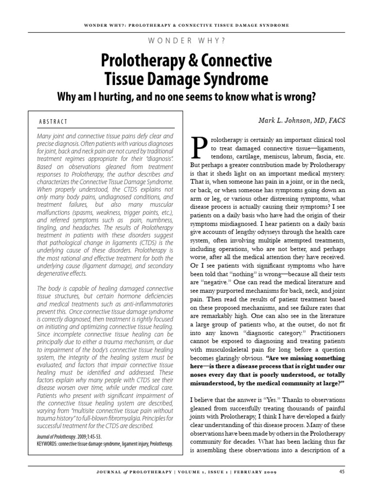 Prolotherapy Connective Tissue Damage Syndrome | PDF | Pain | Healing