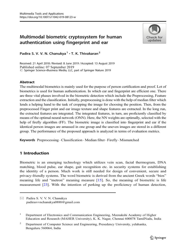 Multimodal Biometric Cryptosystem For Human Authentication Using Fingerprint and Ear | PDF ...