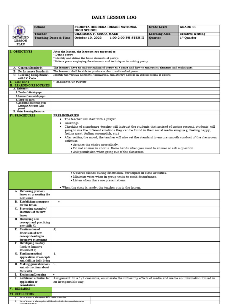 Grade 11 Creative Writing Plan | PDF | Learning | Teachers