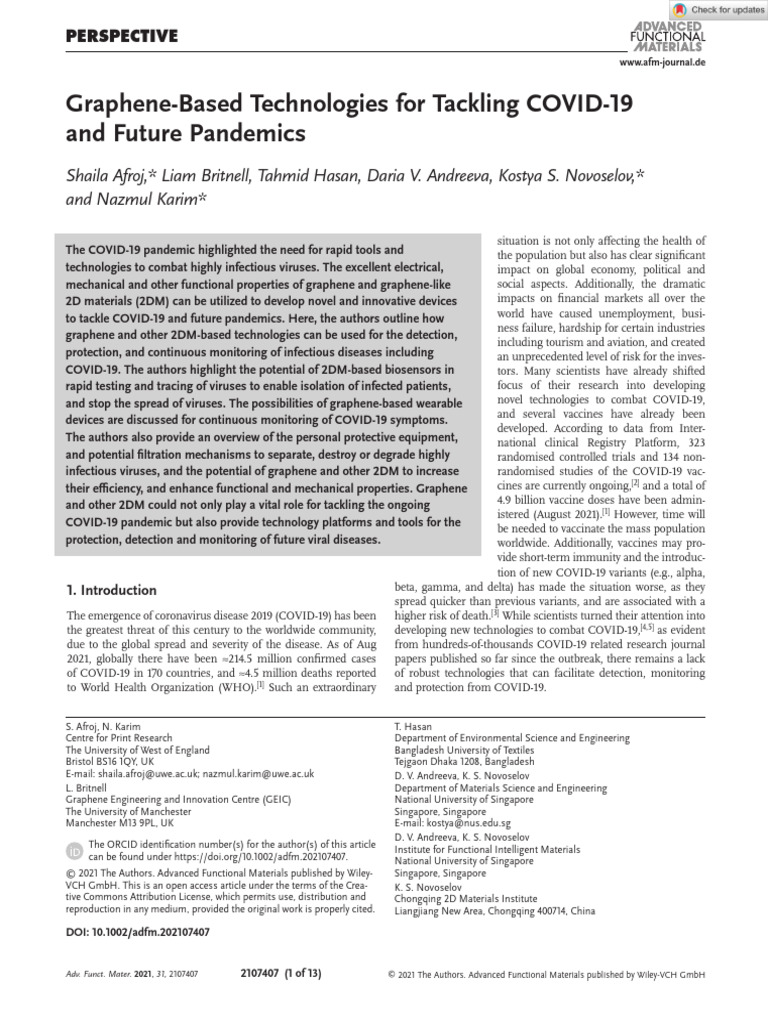Graphene-Based Technologies For Tackling COVID-19 UK | PDF | Biosensor ...