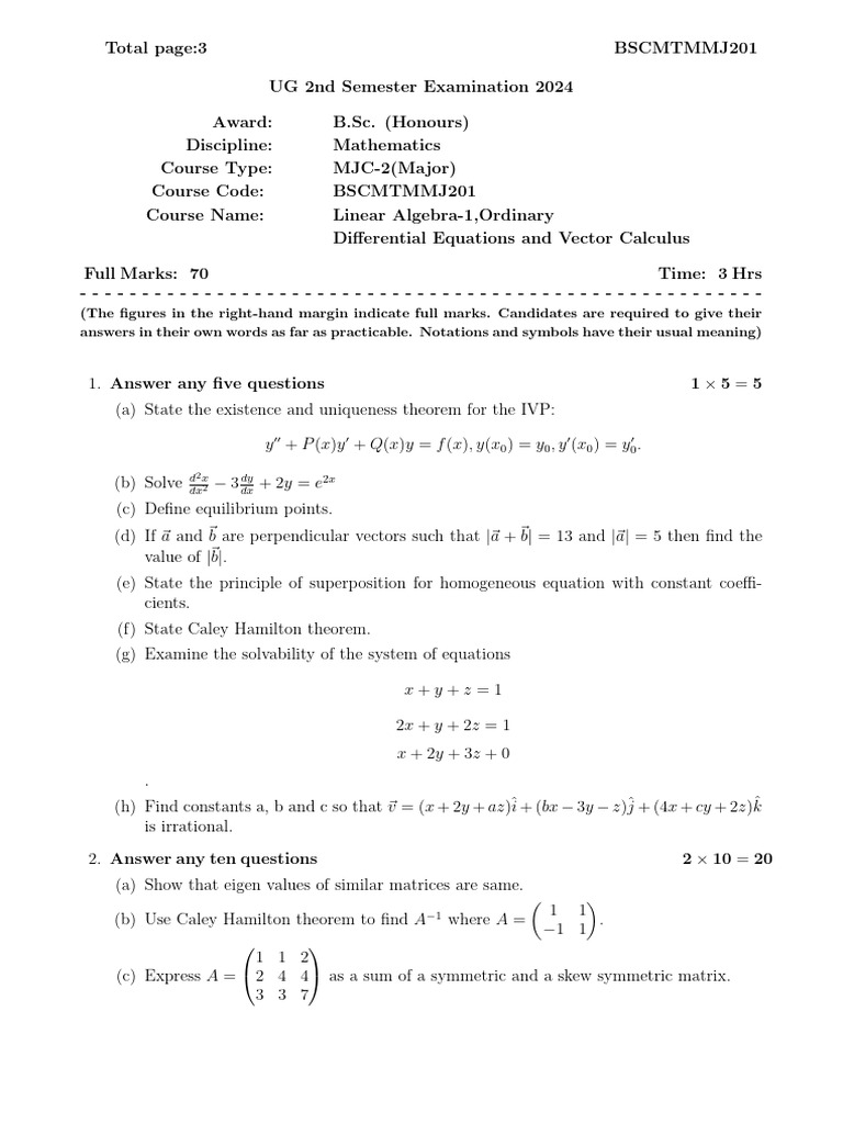 1 Linear Algebra 1 Ordinary Differential Equations and Vector Calculus ...