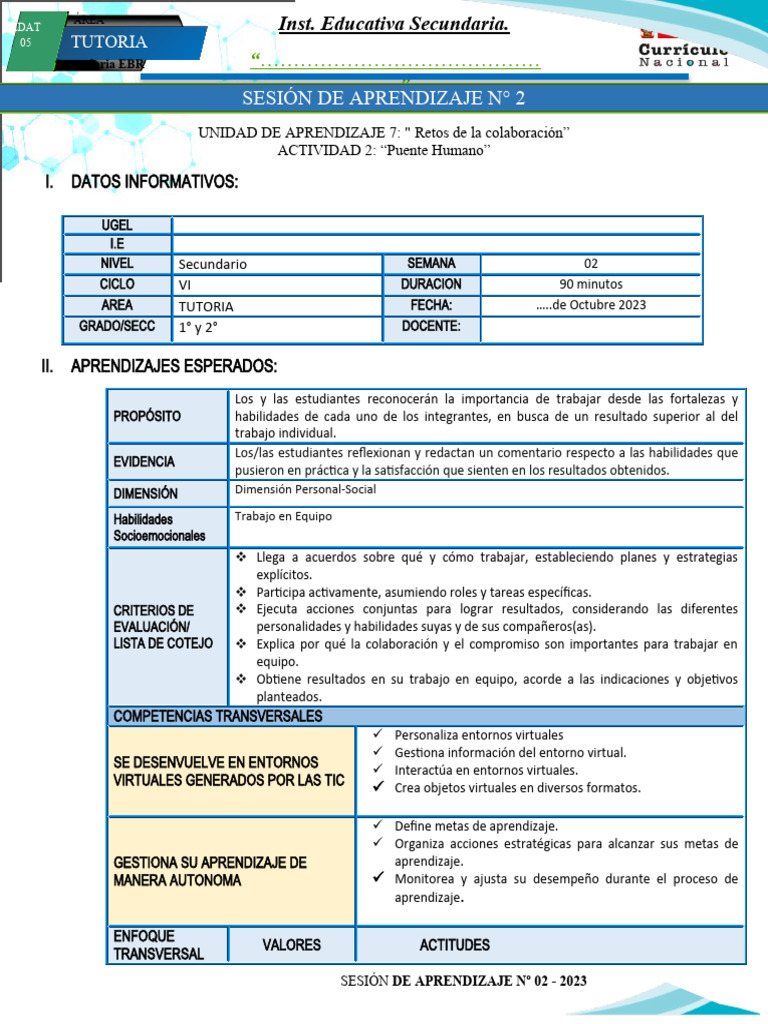 1º y 2° TUTORIA SES 2 EDAT 7 SEM 02 | PDF | Aprendizaje