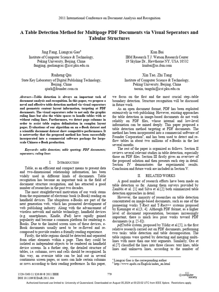 A Table Detection Method For Multipage PDF Documents Via Visual Seperators and Tabular ...