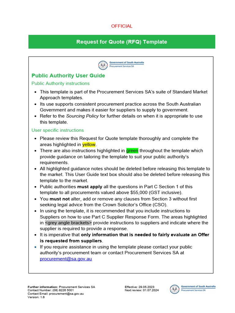RFQ Template for South Australian Government | PDF | Procurement ...