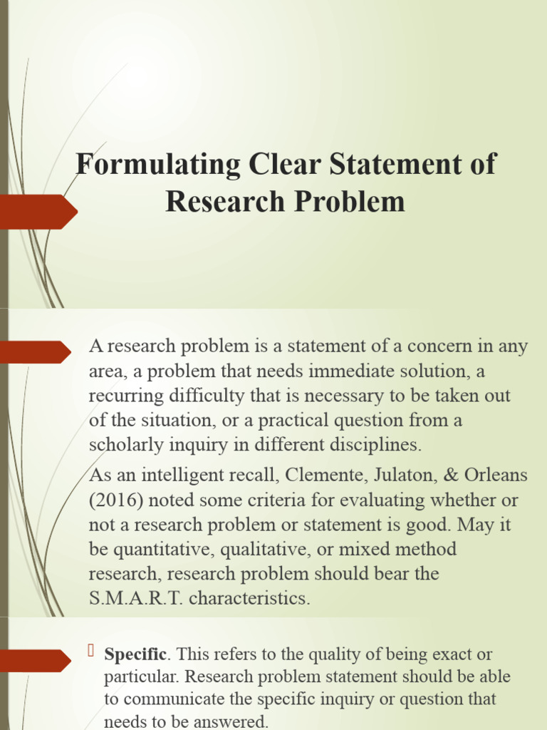 Formulating Clear Statement of Research Problem | PDF | Learning | Pandemic