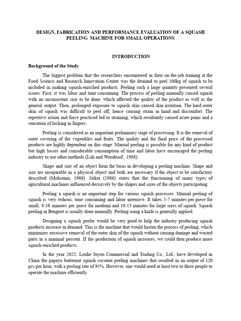 Squash Peeling Machine For Small Operations | PDF | Sheet Metal ...