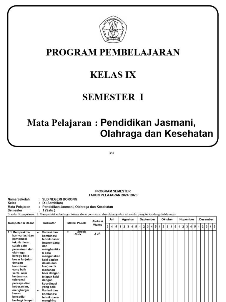 PROMES PJOK Kelas 9 SMSTR I SMP MTs | PDF