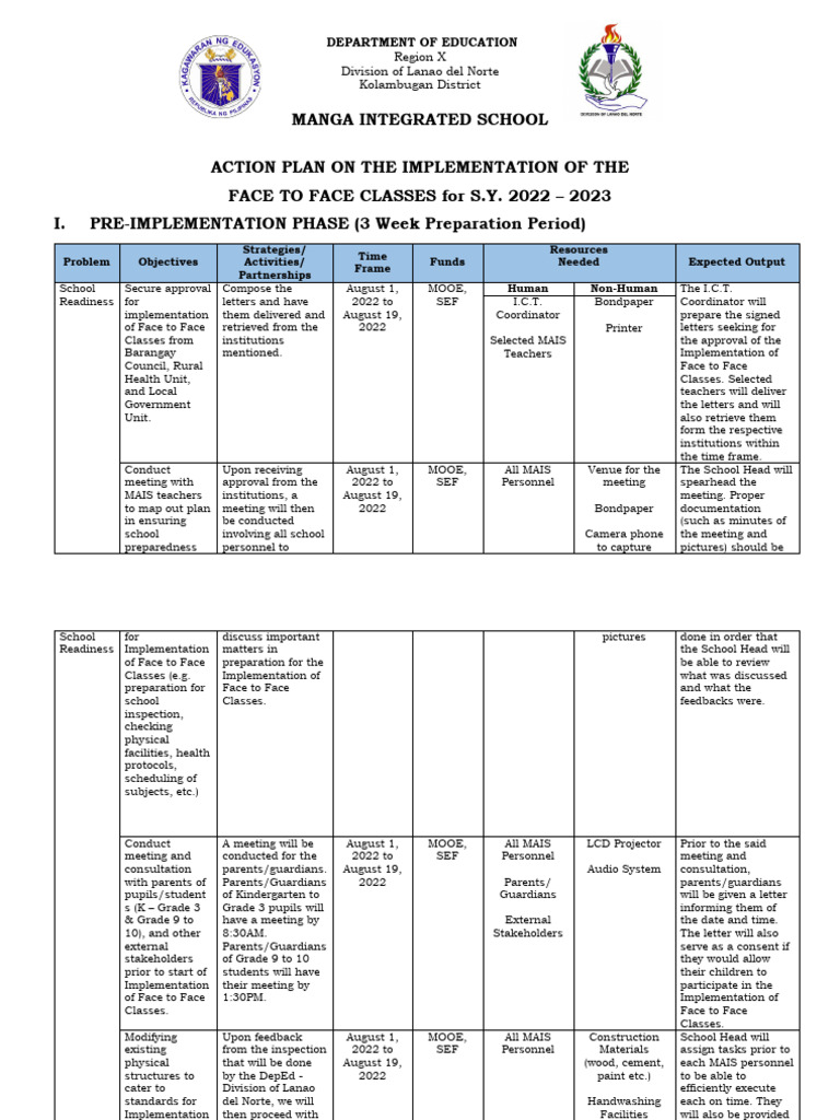 Action Plan for Face-to-Face Classes | PDF | Hand Washing
