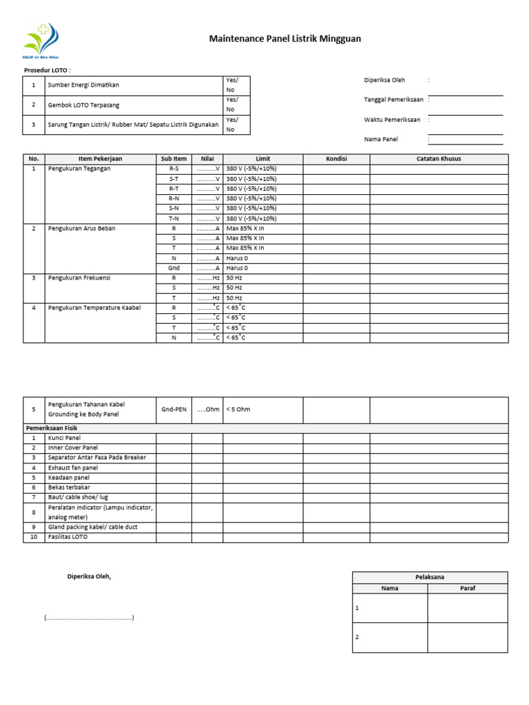 Maintenance Panel Listrik Mingguan | PDF