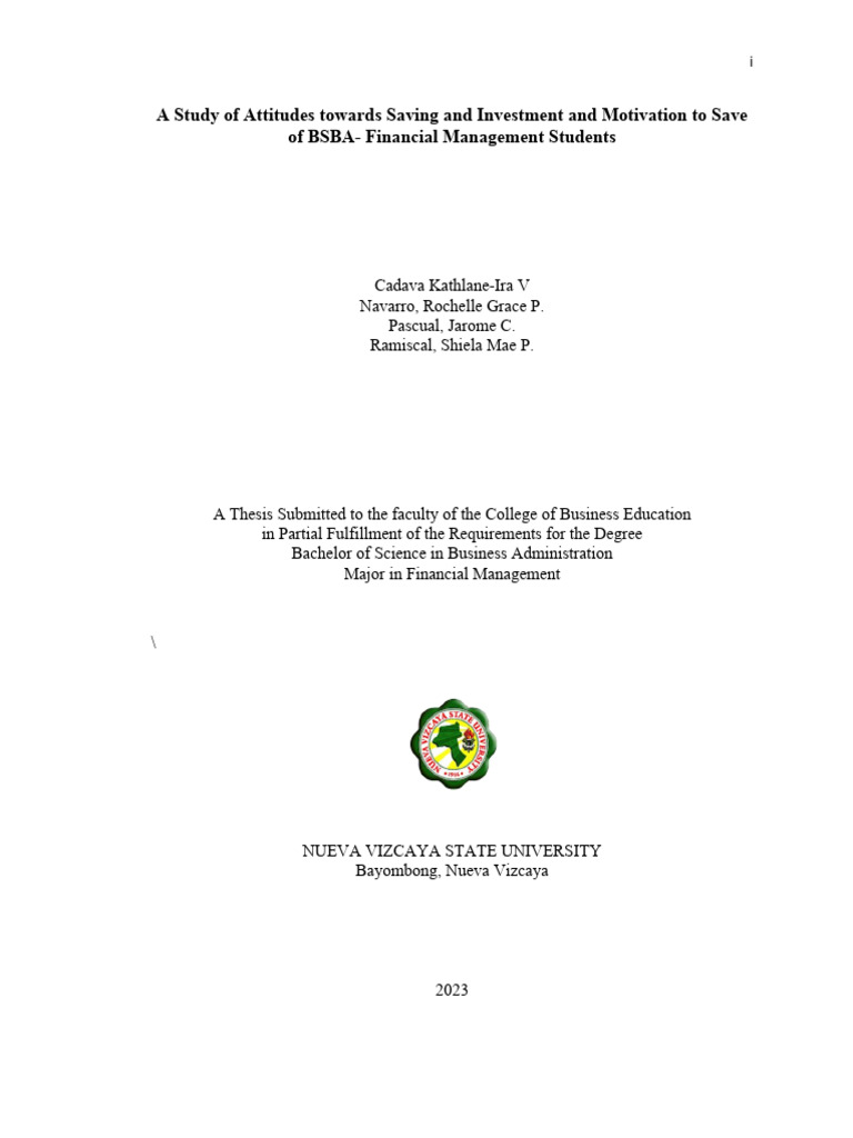 A Study of Attitudes Towards Saving and Investment and Motivation To Save of BSBA FINAL | PDF ...