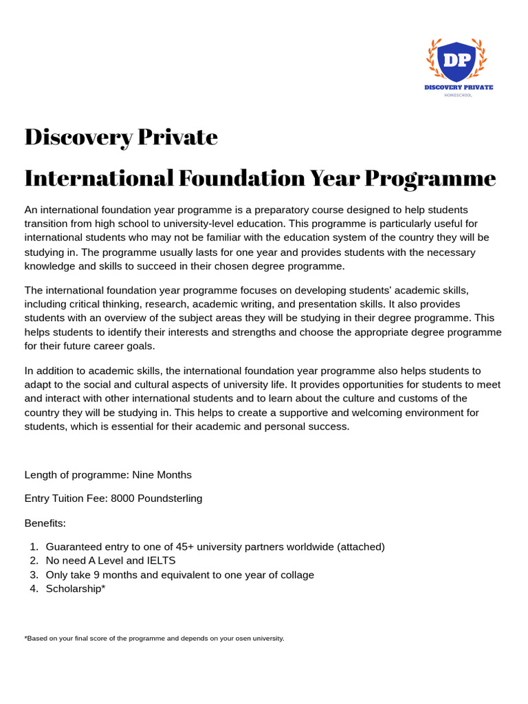 International Foundation Year Programme | PDF
