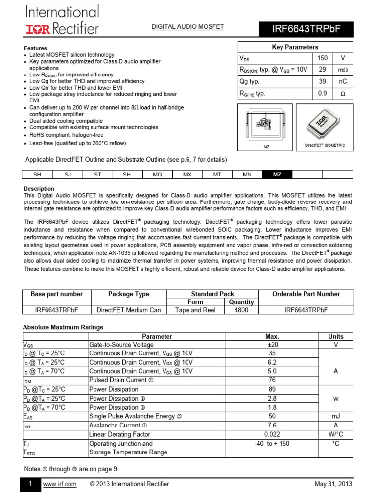 Infineon IRF6643 DataSheet v01 - 01 EN | PDF | Field Effect Transistor | Mosfet