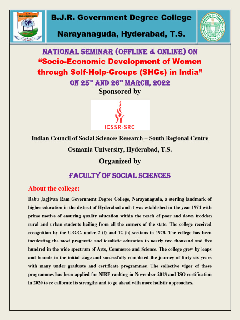ICSSR-SRC Sponsred National Seminar | PDF | Empowerment | Economies