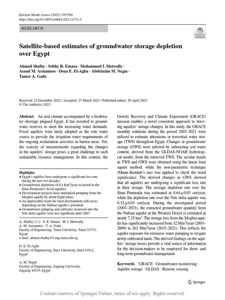 Satellite-Based Estimates of Groundwater Storage D | PDF | Groundwater ...