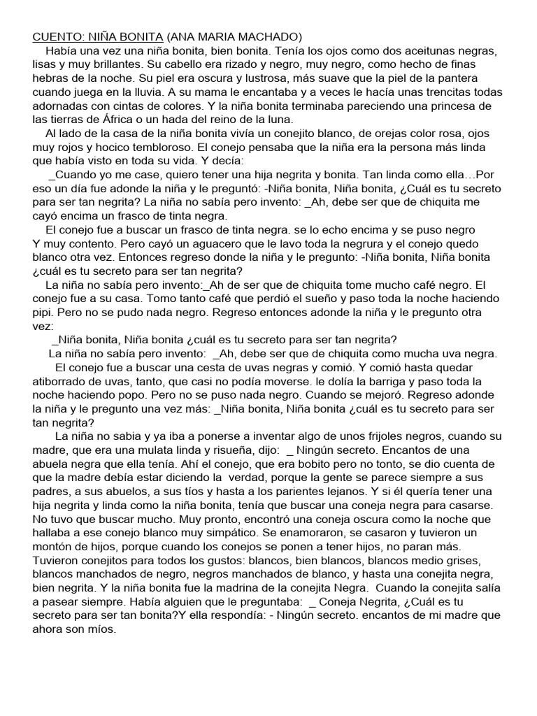 Cuento "Niña Bonita" de Ana María Machado | PDF