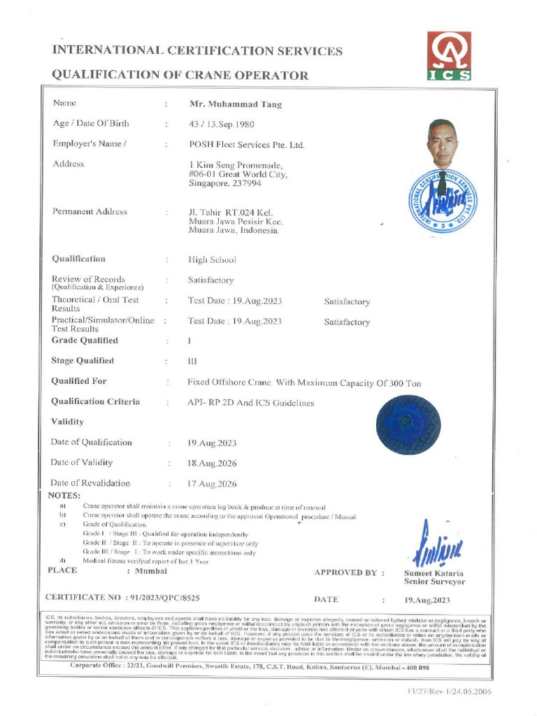 Ics Crane Certificate Pdf