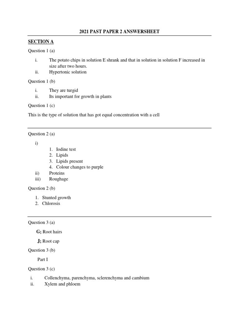2021 Past Paper 2 Answersheet | PDF | Heart | Heart Valve