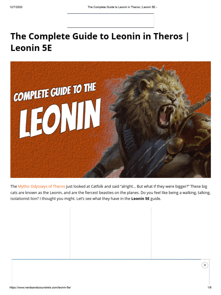Leonin Race Guide for D&D 5E | PDF