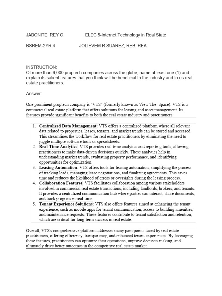 Assignmnt 1 Elective 5 Proptech | PDF | Analytics | Lease
