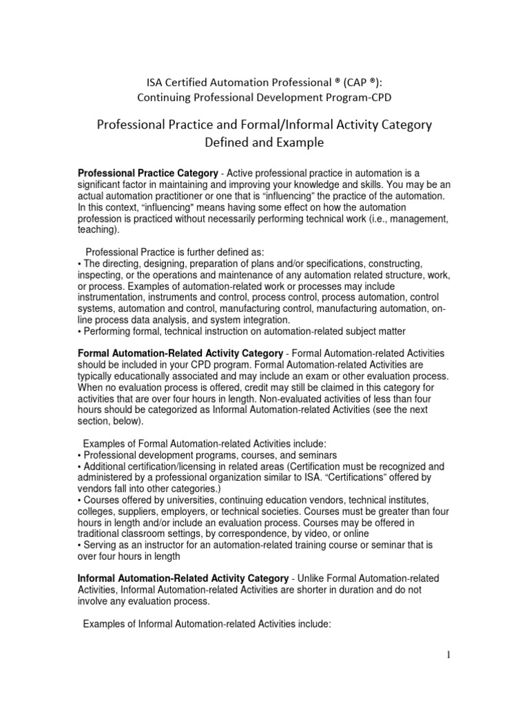 CAP CPD Formal Informal Activity Category Explanation | PDF ...
