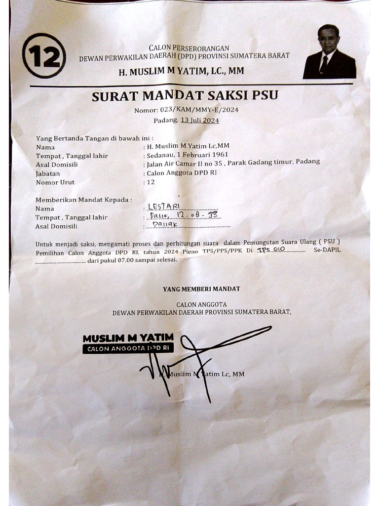 Contoh MANDAT SAKSI | PDF