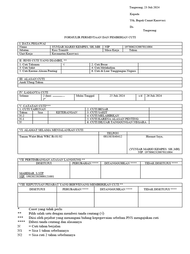 Blanko Cuti Tramtib | PDF