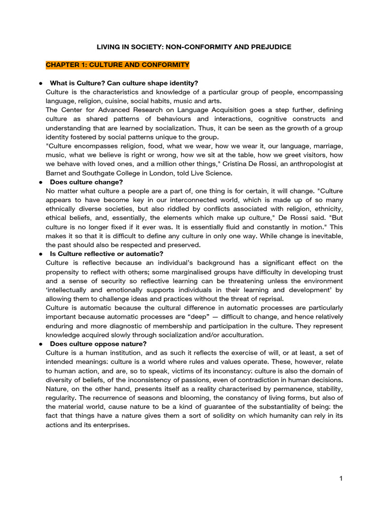 Culture, Conformity, and Society | PDF | Stereotypes | Prejudices