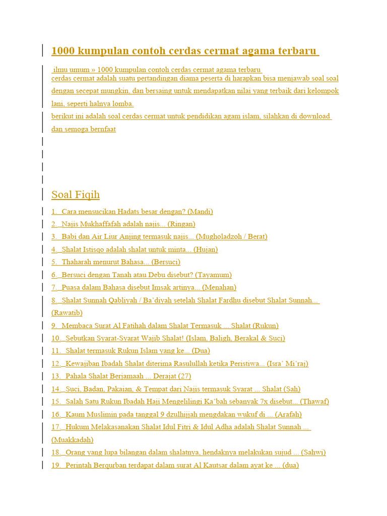 1000 Soal MCC Agama | PDF | Perjalanan | Kajian Bahasa Asing