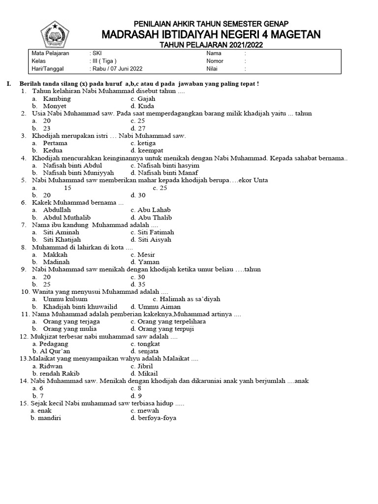 SOAL PAt 2 SKI KLS 4 2023 | PDF