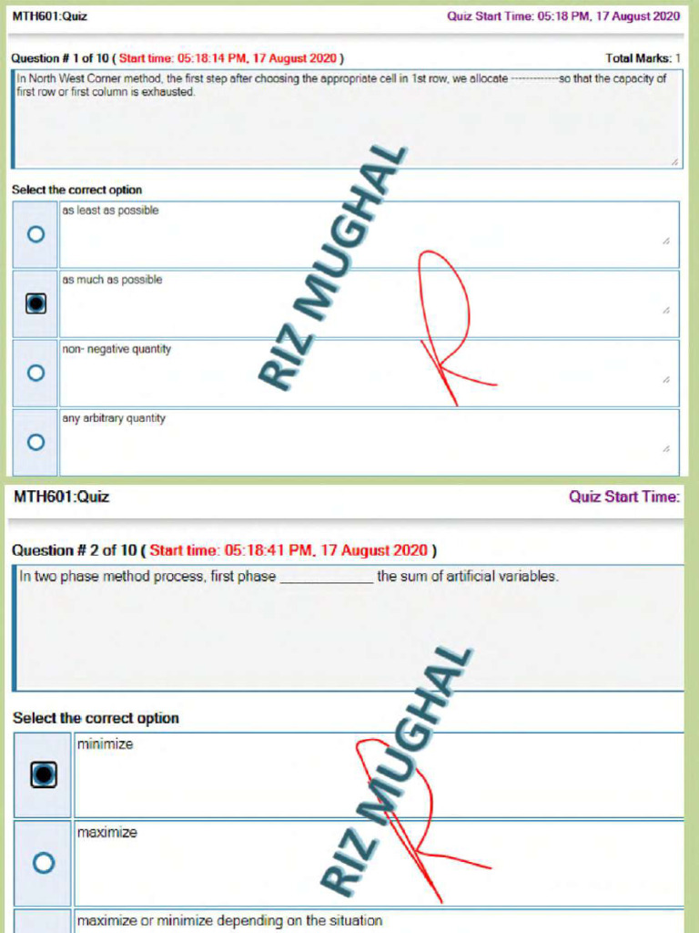 MTh601 Quiz Merged File by Pin | PDF | Mathematical Optimization | Combinatorial Optimization