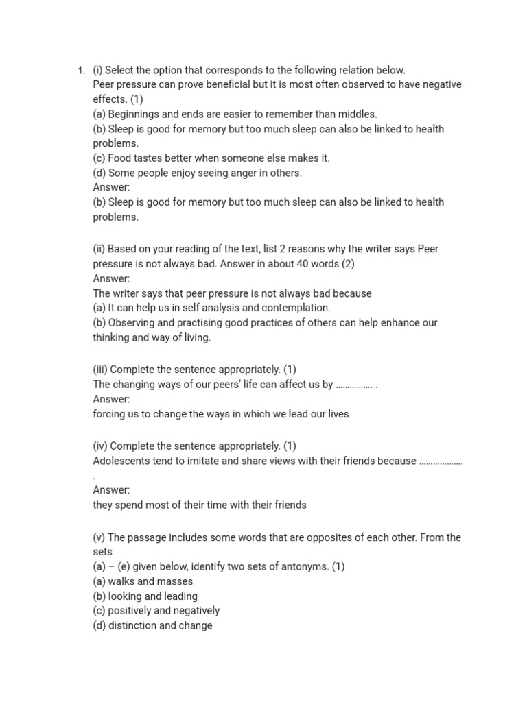 Holiday Homework 10 Answer Keys | PDF | Adolescence