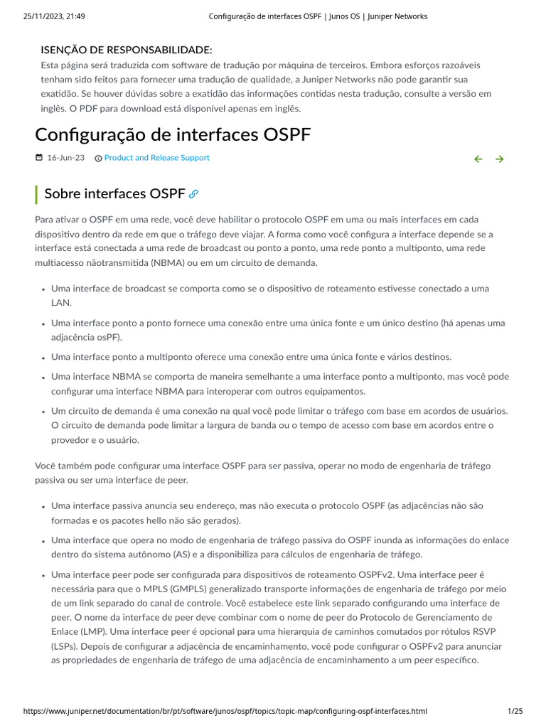 Configuração de Interfaces OSPF - Junos OS - Juniper Networks | PDF ...