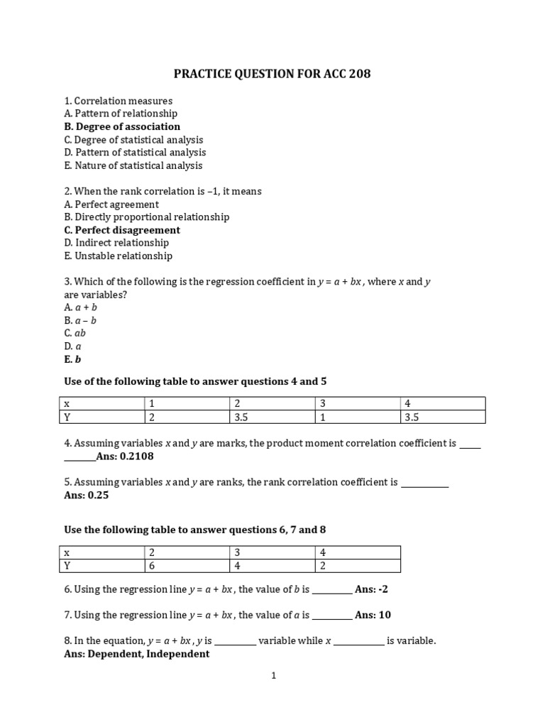 ACC 208 Practice Questions Overview | PDF | Statistical Analysis ...