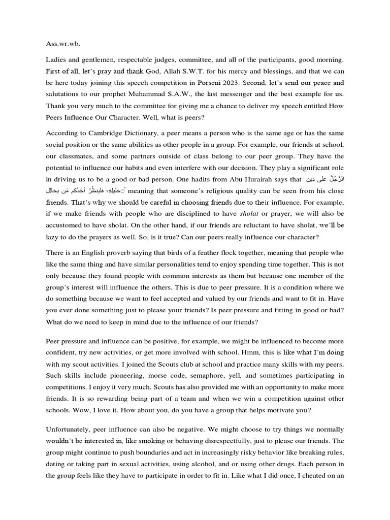 Naskah Muhammad Avatar Al Fausta - Kota Kediri - Pidato Bahasa Inggris | PDF | Behavioural ...