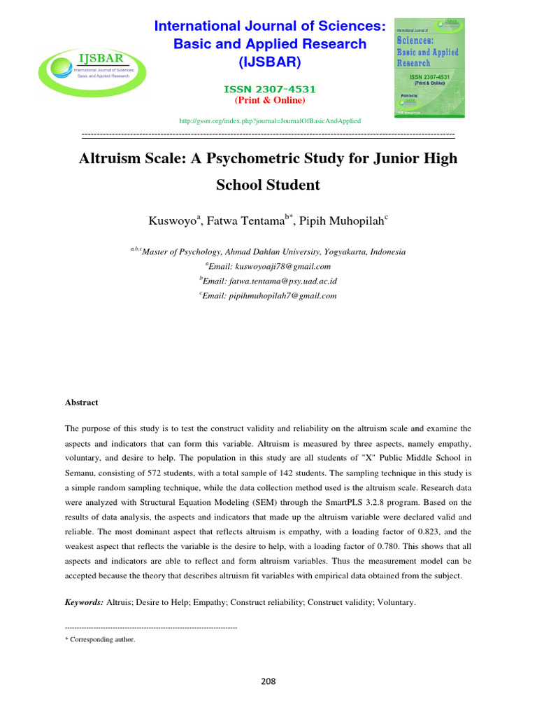 Altruism Scale Ijsbar | PDF | Factor Analysis | Altruism