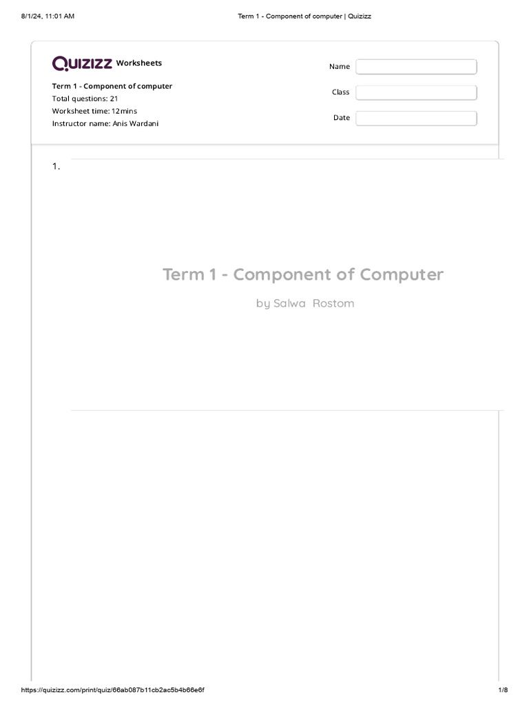 Term 1 - Component of Computer | PDF | Random Access Memory | Hard Disk Drive