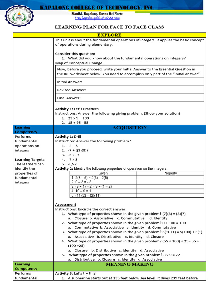 2022 2023 Kcti LP 1ST Q Math7 | PDF | Learning | Cognition