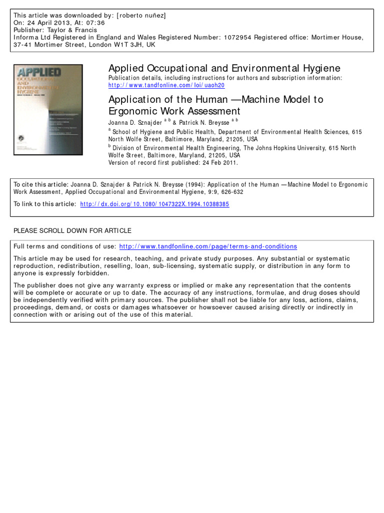 Application of The Human - Machine Model To Ergonomic Work Assessment ...