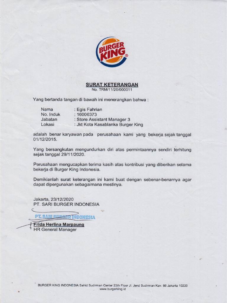 Paklaring Burger King | PDF