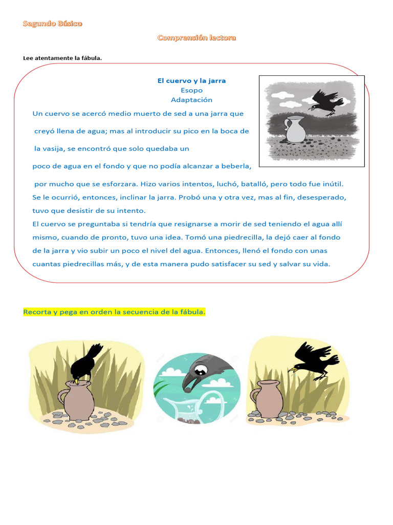Comprensión Lectora El Cuervo y La Jarra | PDF