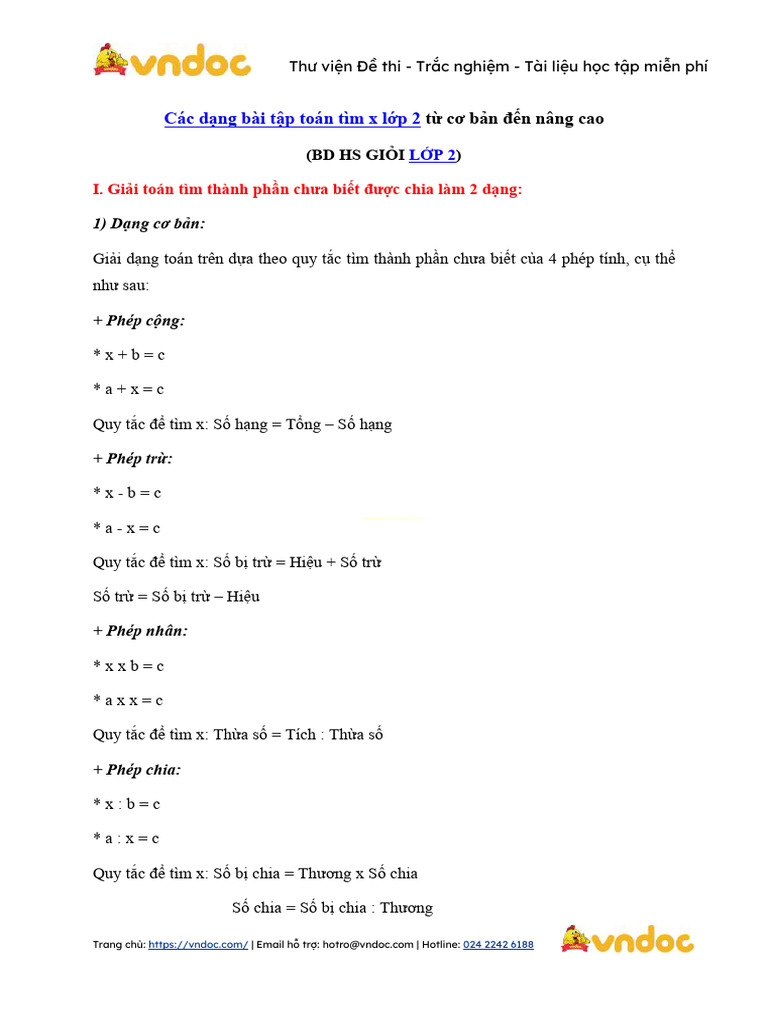 Cac Dang Bai Tap Toan Tim X Lop 2 Tu Co Ban Den Nang Cao | PDF